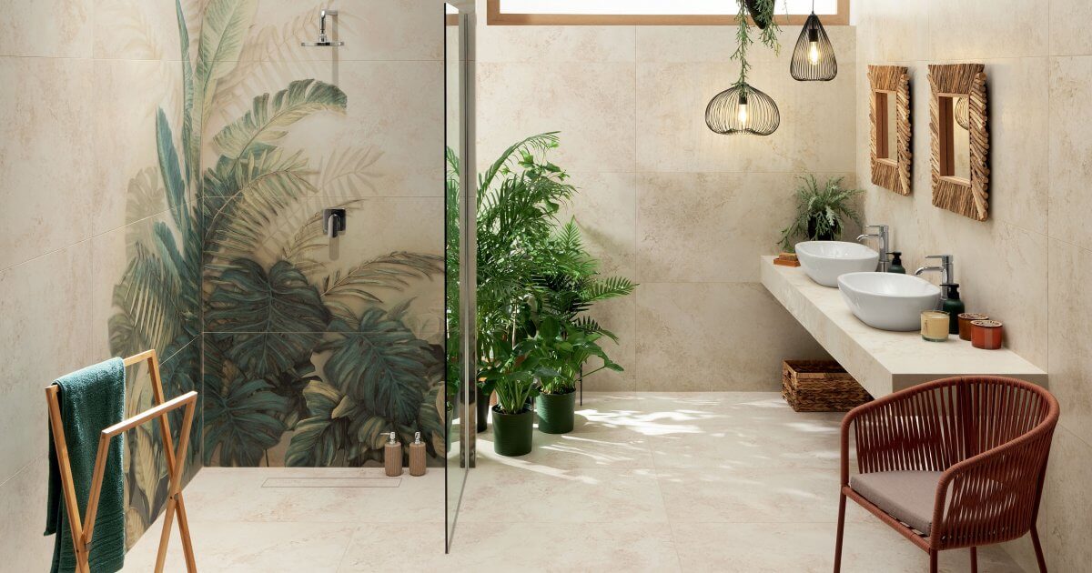 Płytki Alabaster Shine - z motywem roślinnym, do łazienki | Ceramika ...